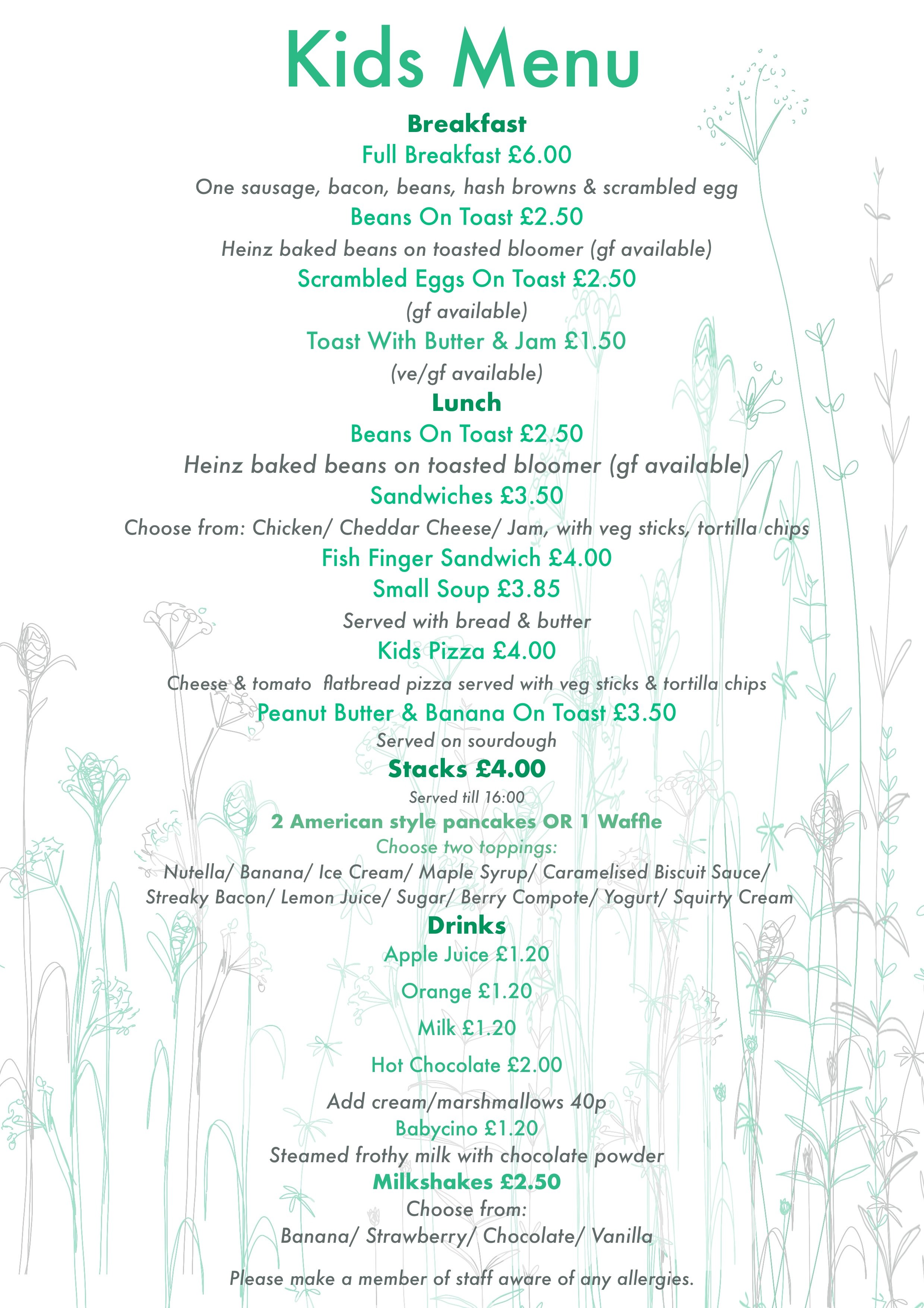 Menu — Cobbles and Clay