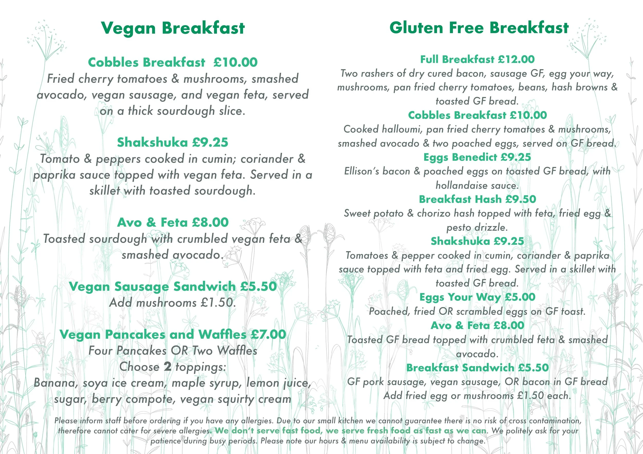 Menu — Cobbles and Clay