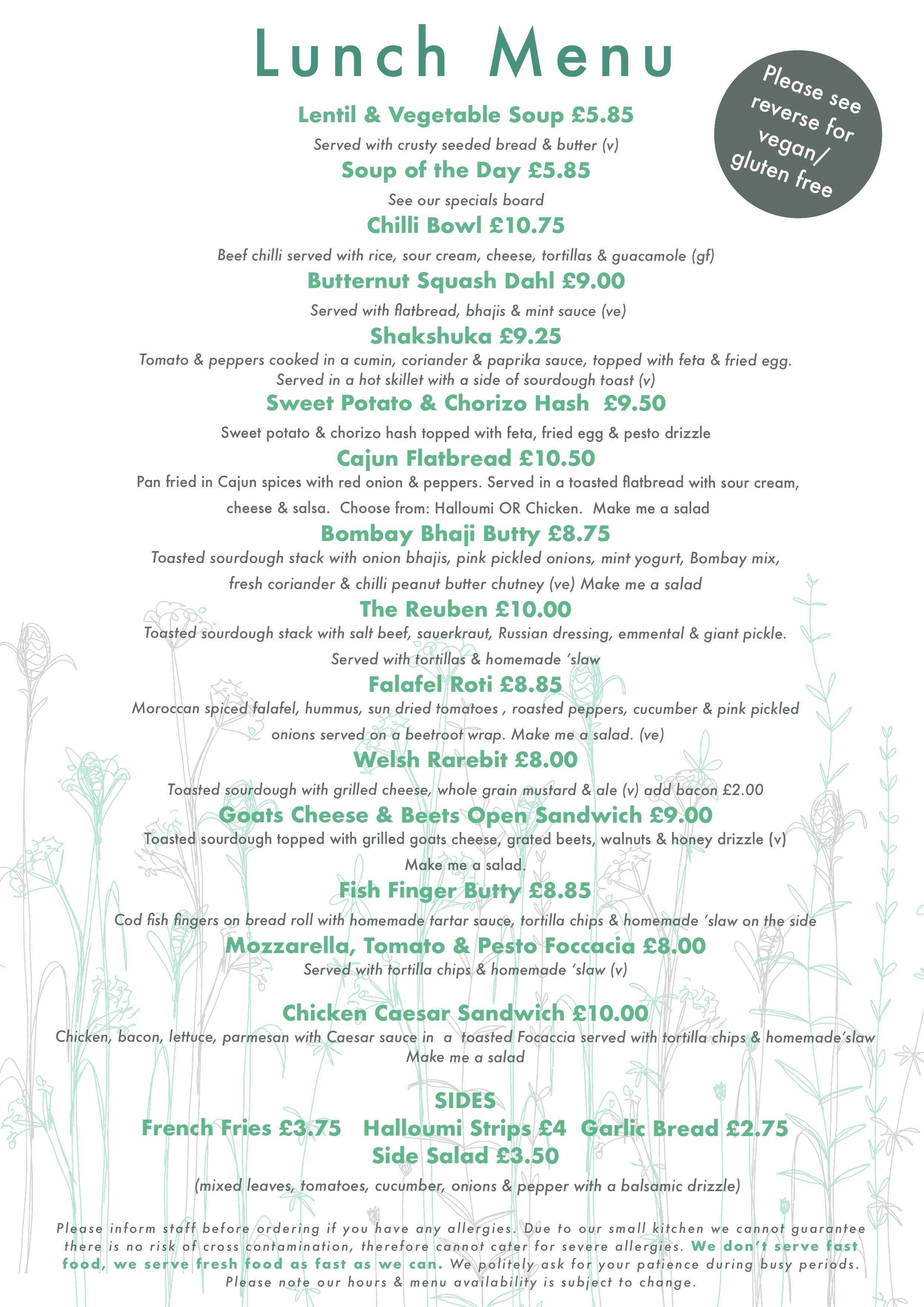 Menu — Cobbles and Clay