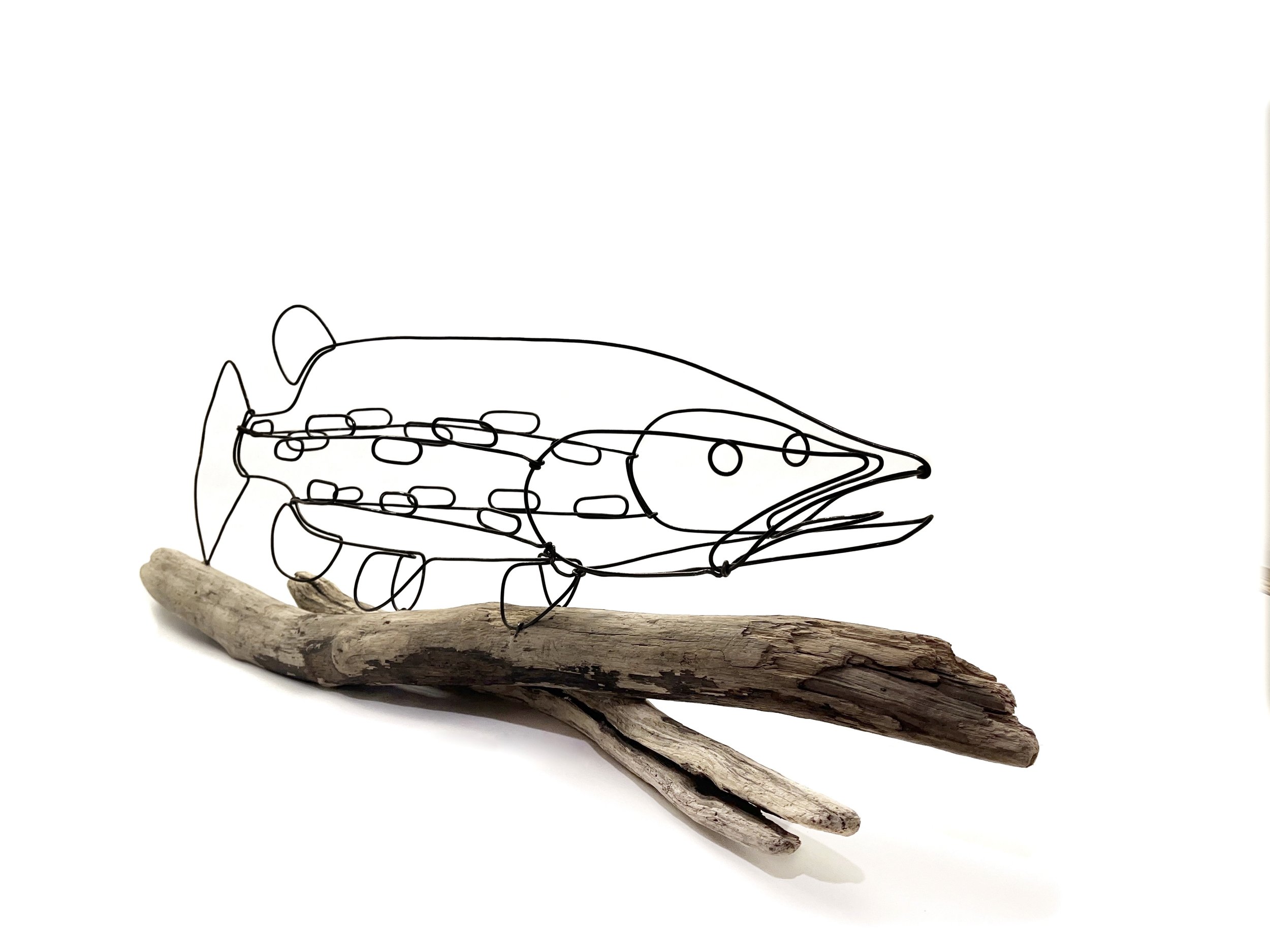 Catfish Sculpture on Driftwood, Fish Wire Art, Minimal Sculpture ...