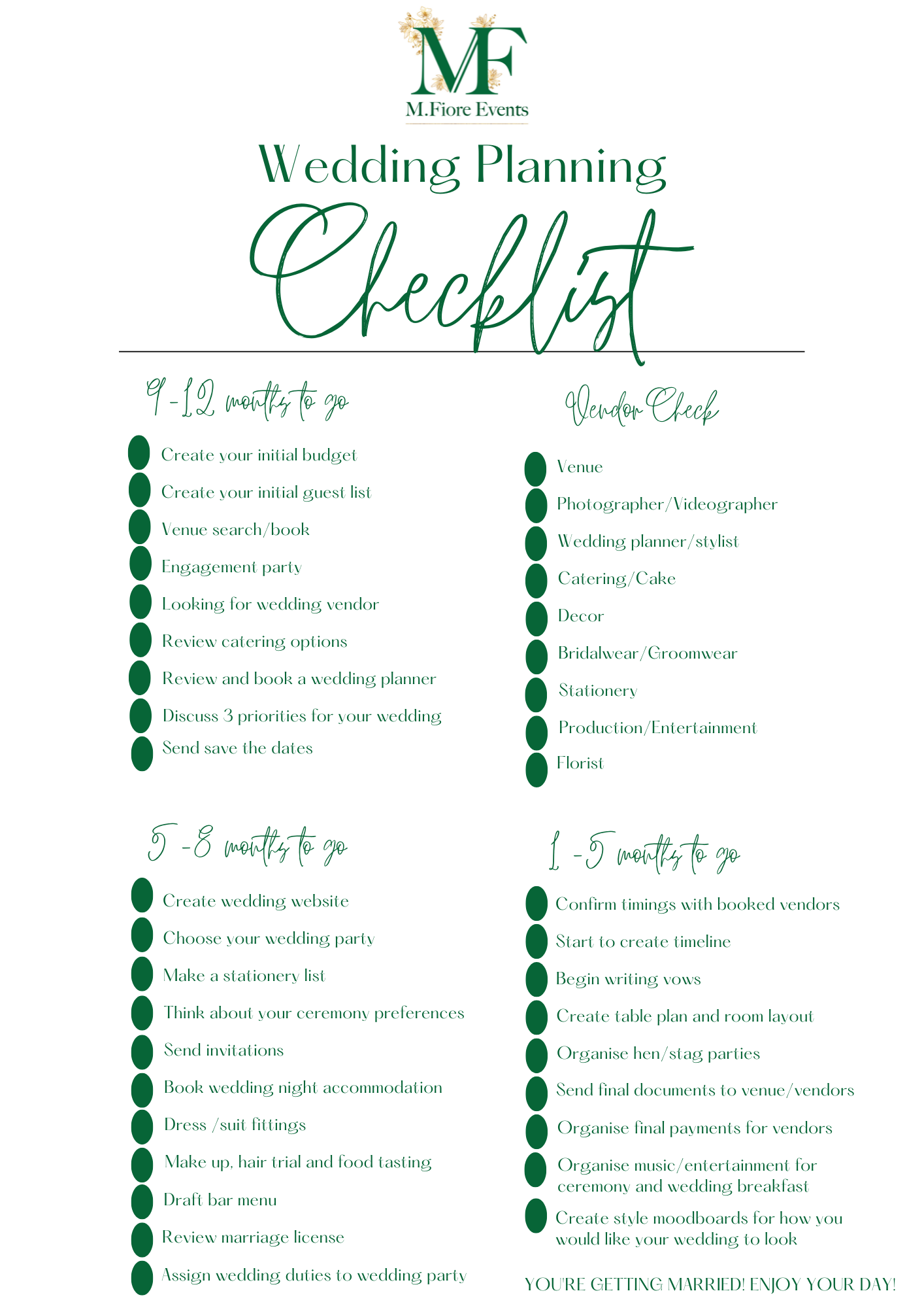 Wedding Planning beginners checklist | M.Fiore Events