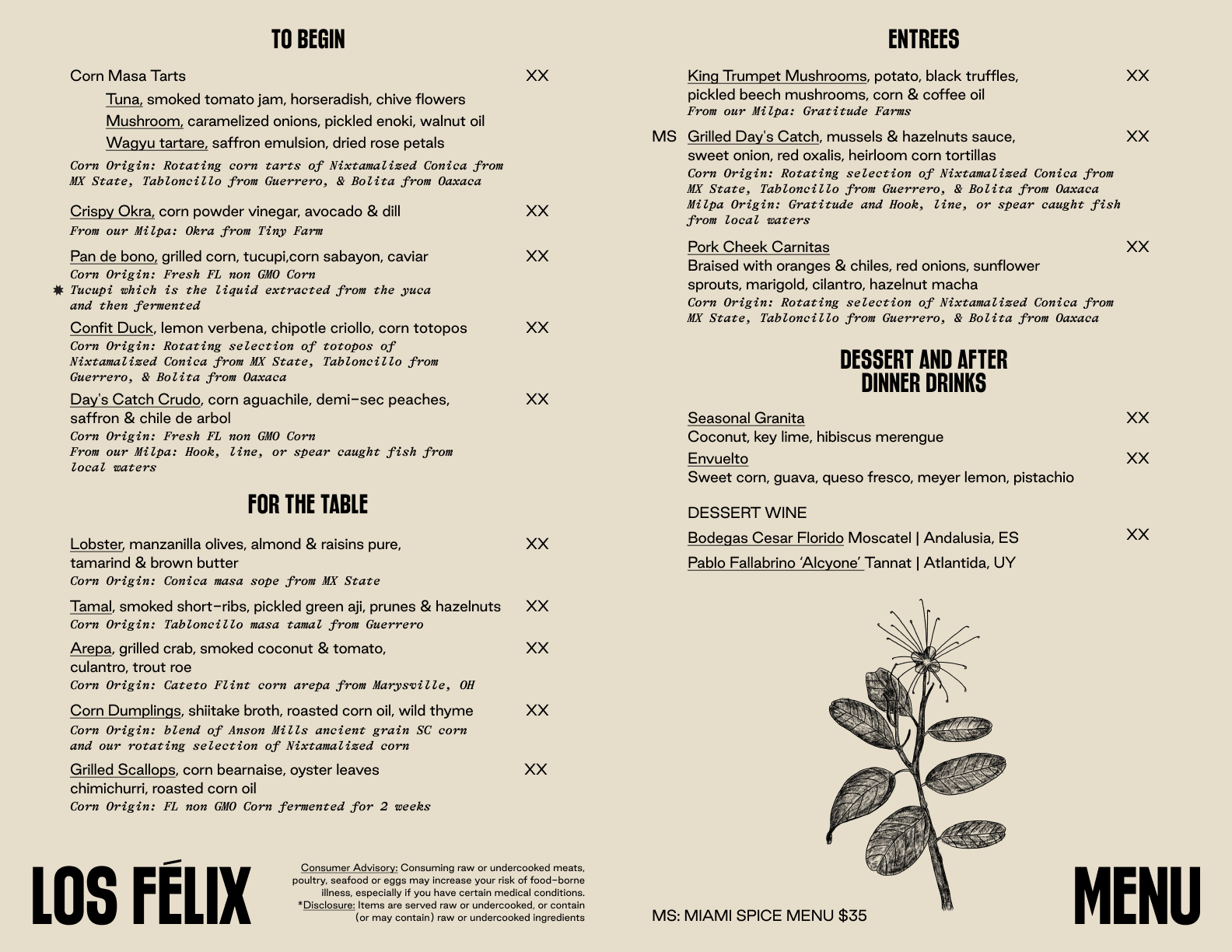 Menu — Los Felix Miami