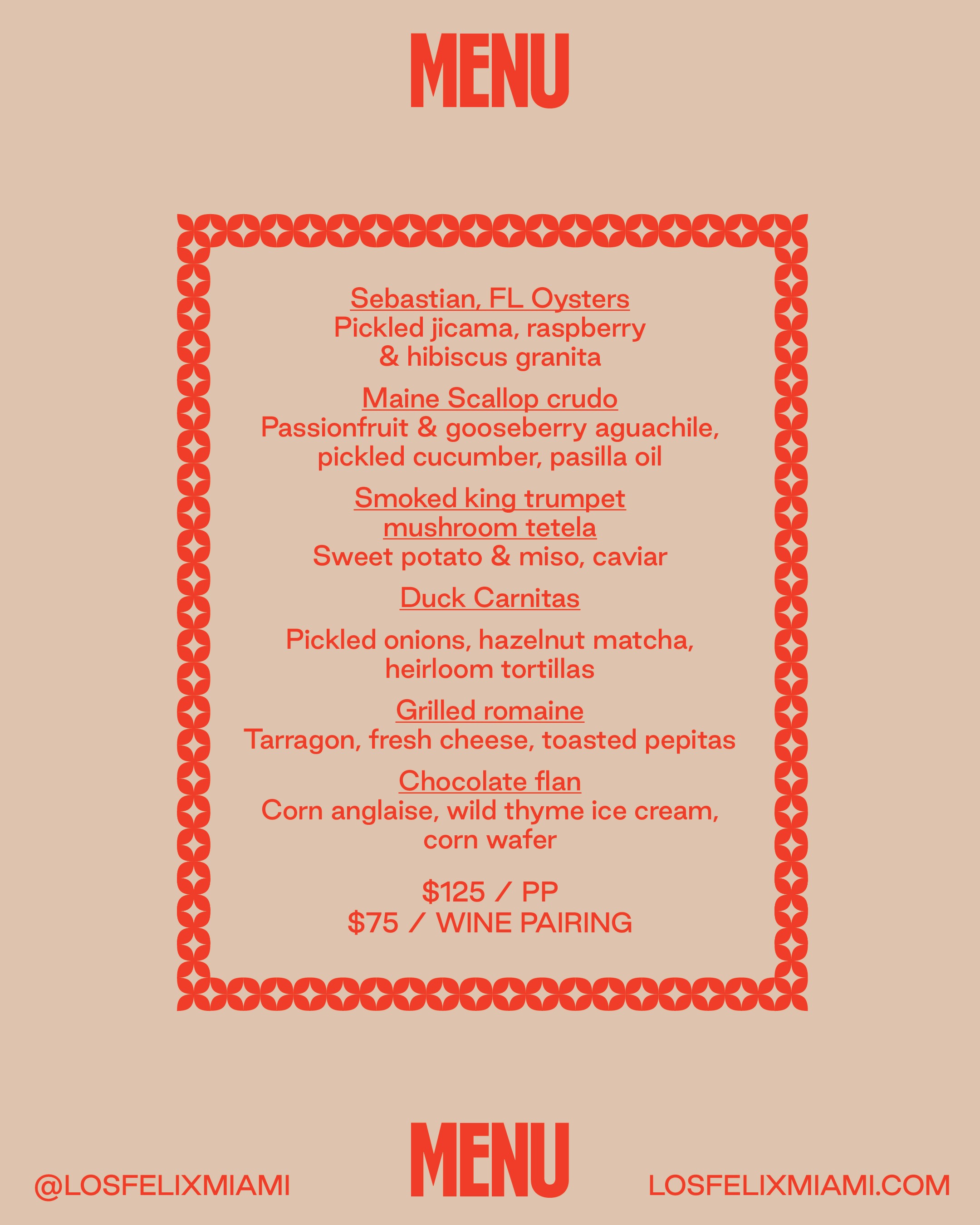 Menu — Los Felix Miami