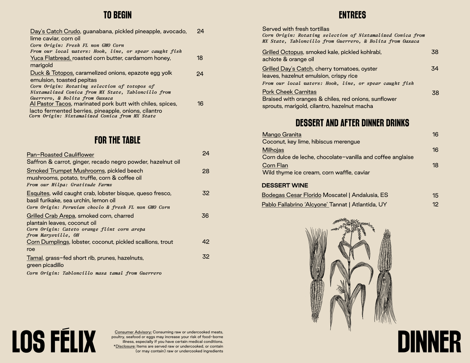 Menu — Los Felix Miami
