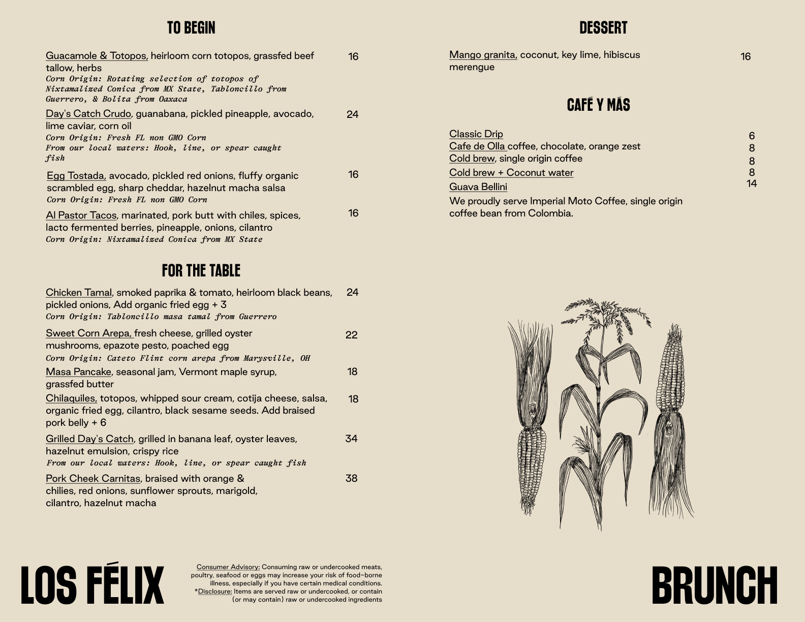 Menu — Los Felix Miami