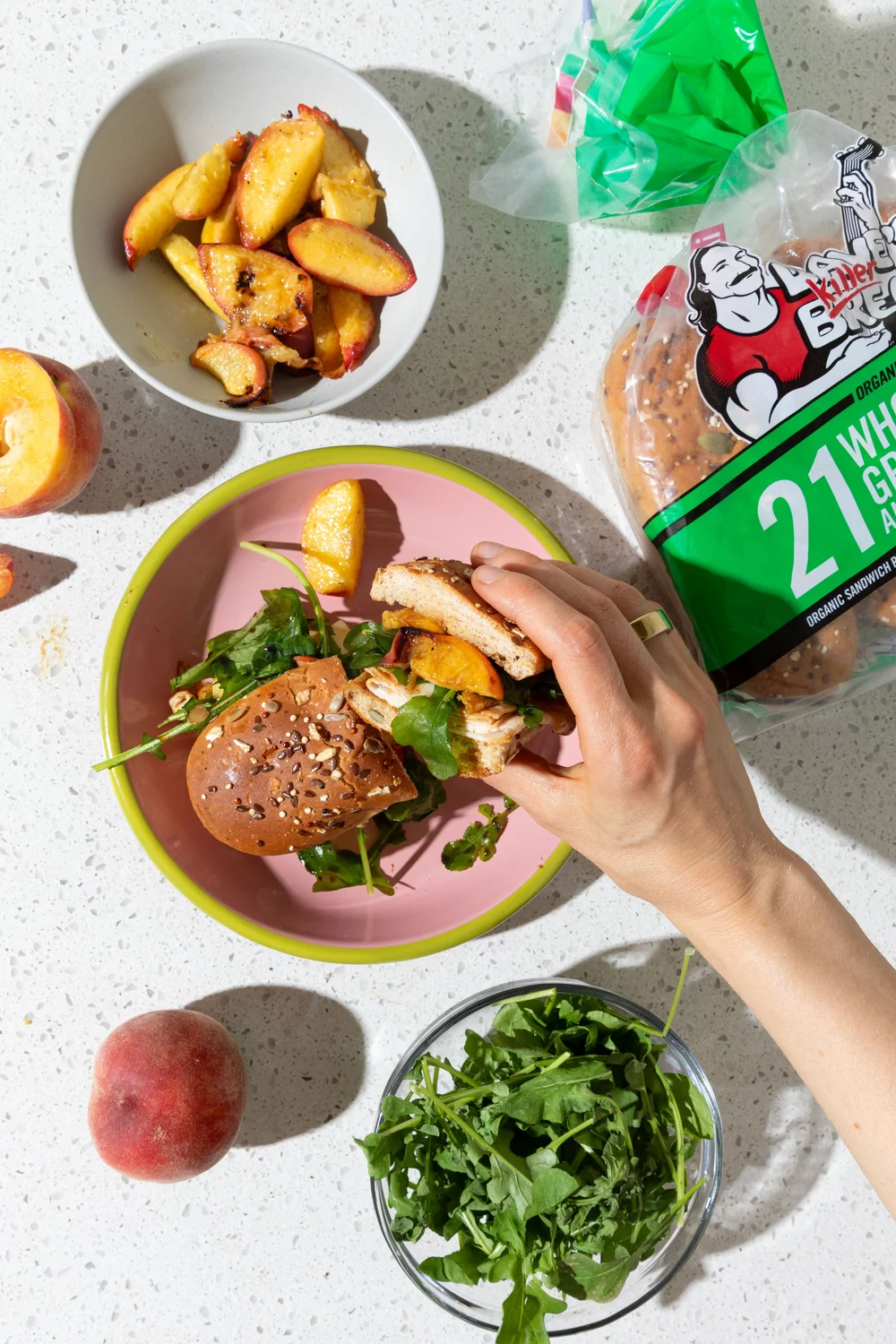 Grilled Peach Perfection Sando — Dave's Killer Bread