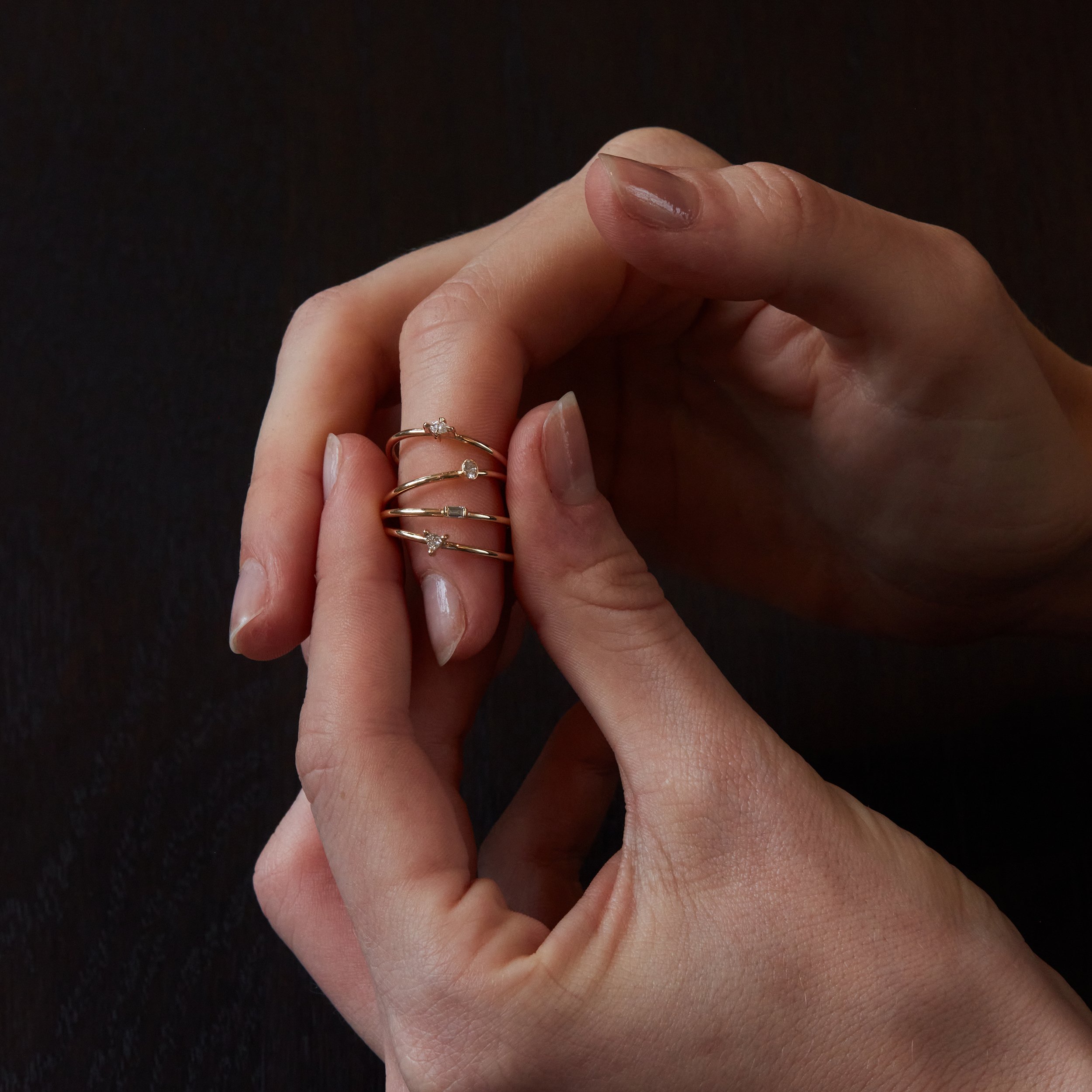 Mini grey baguette diamond promise ring — Michelle Oh Jewellery