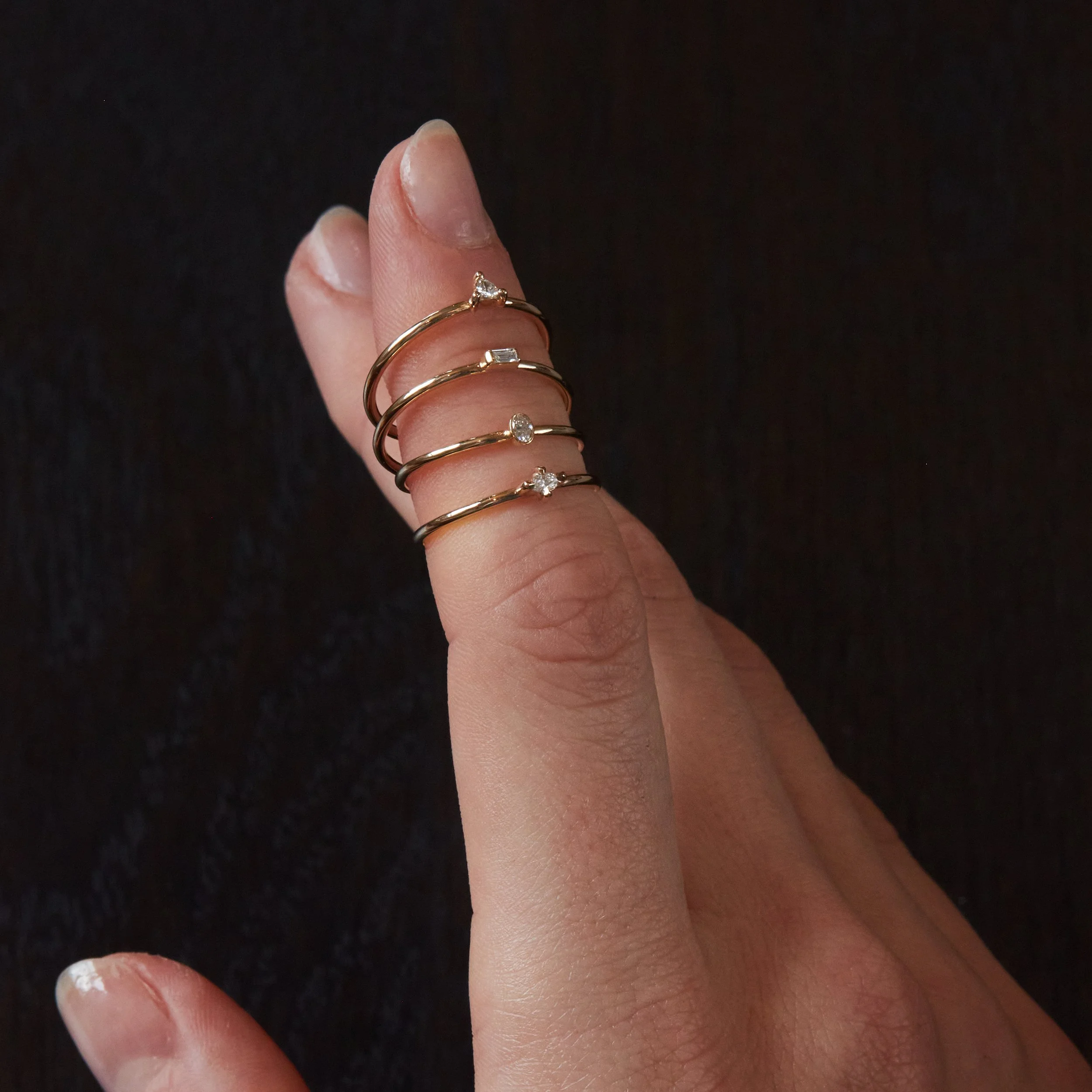 Mini grey baguette diamond promise ring — Michelle Oh Jewellery