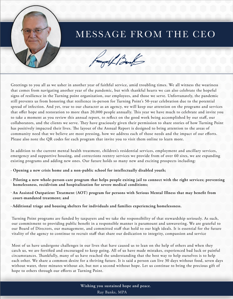 CEO Message — Turning Point of Central California, Inc.
