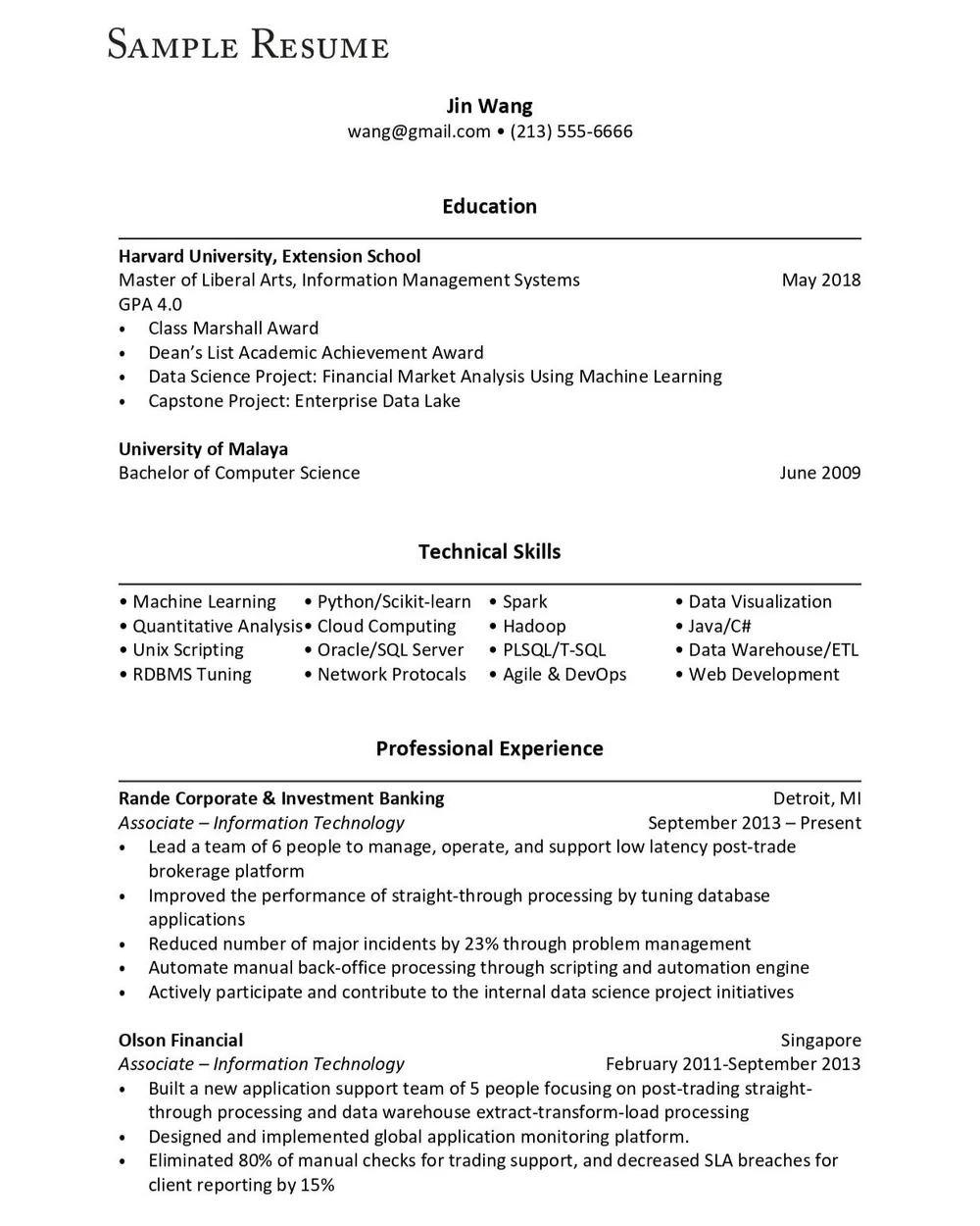 Harvard Resume Example | Resumes & Cover Letters – HBPB