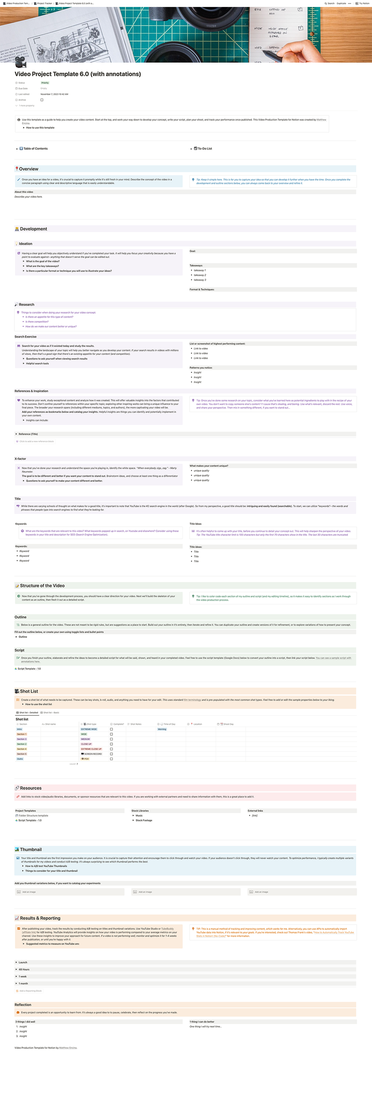Video Production Template for Notion — mod musings