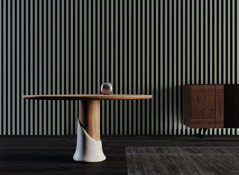 Fusion Round Dining Table, American Walnut & Marble — NORD ARIN