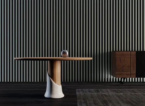 Fusion Round Dining Table, American Walnut & Marble — NORD ARIN