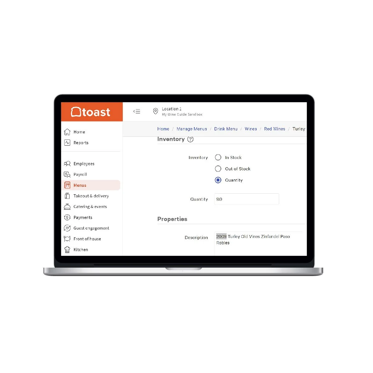 Toast POS Integration — My Wine Guide