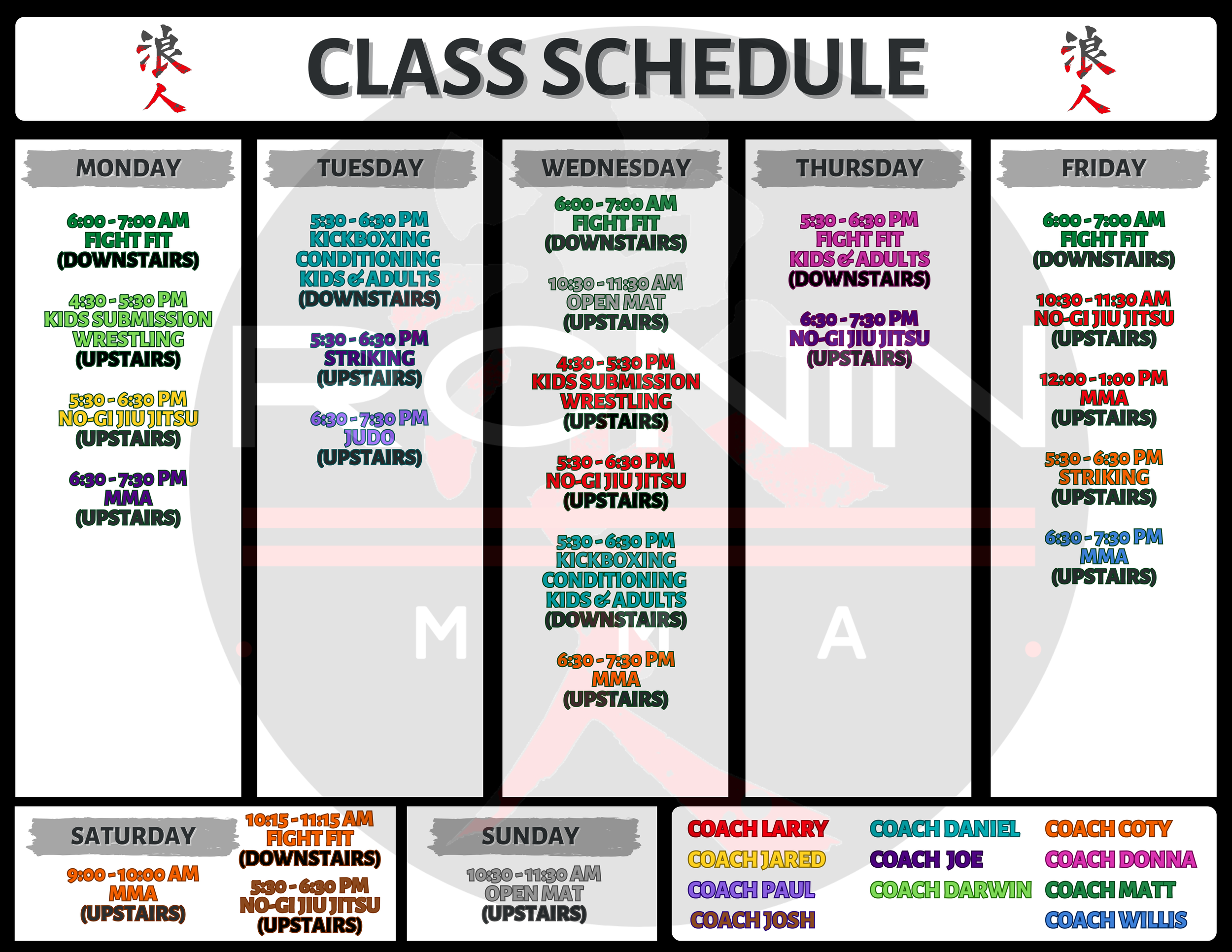 Class Schedule | Find Days & Times that Fit Your Life — Ronin Martial ...