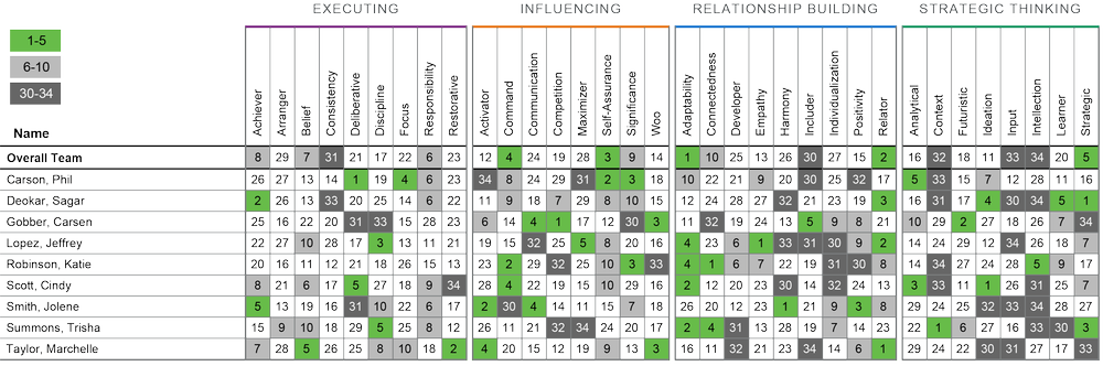 CliftonStrengths (StrengthsFinder) Team Grid — Strengths Navigator | A ...