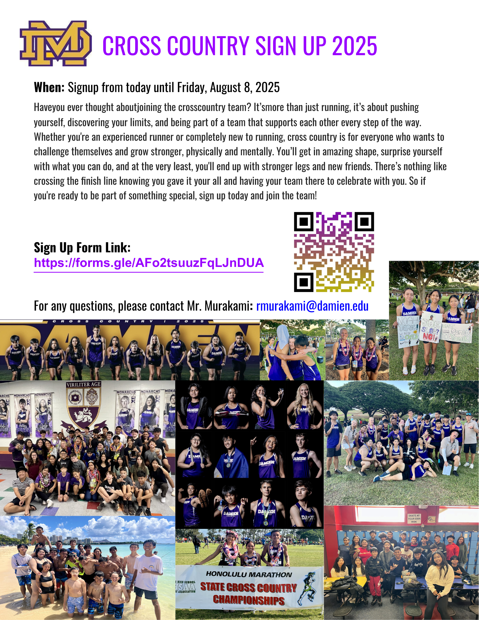 Cross Country Sign-Up 2025 — Damien Memorial School