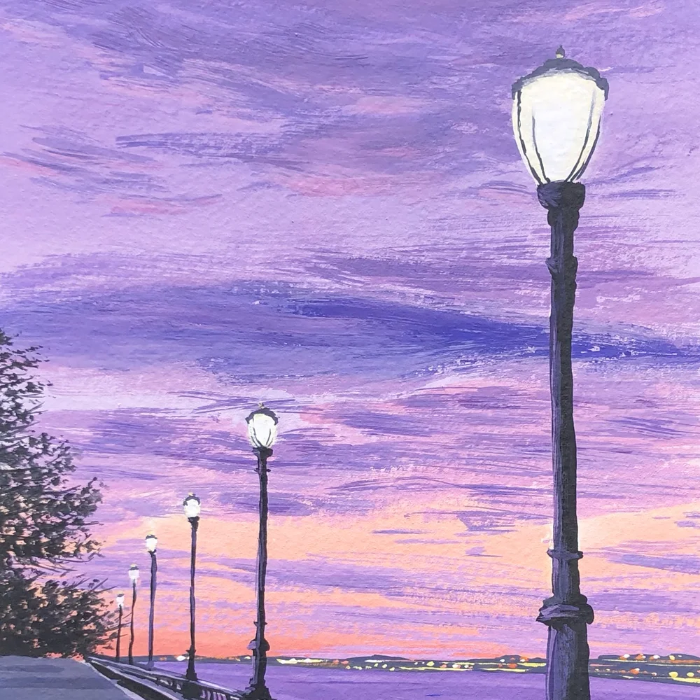 Street Lights At Night Painting