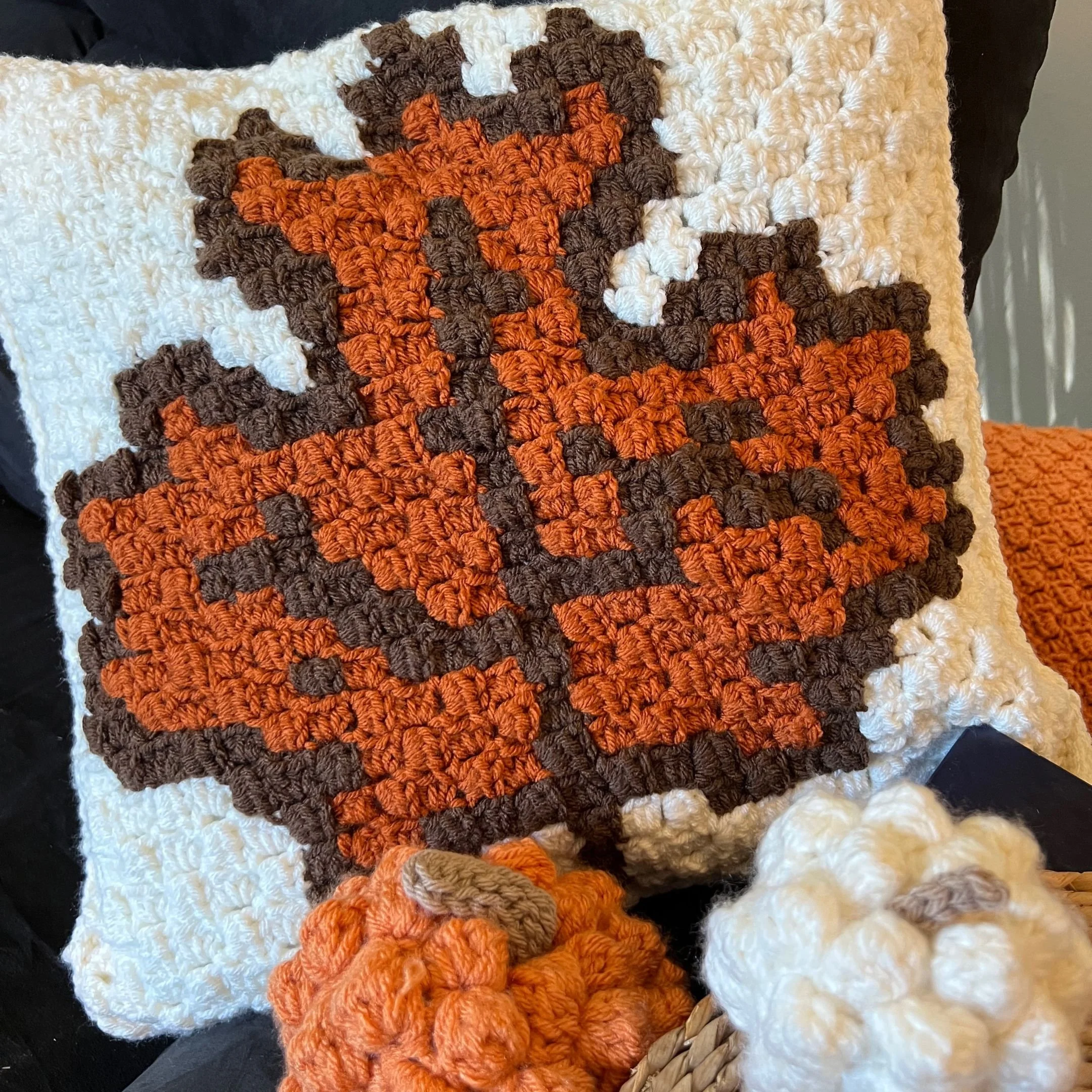 Autumn Leaf C2C Pillow - Premium Crochet Pattern for Fall Home Decor ...