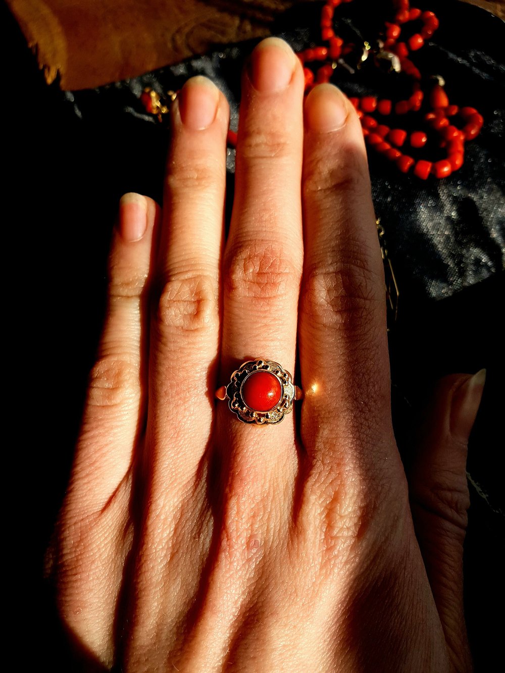 Red Coral Stone Rings