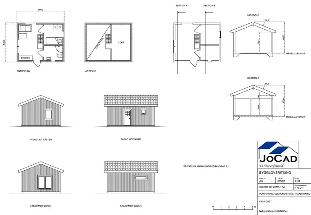 Attefallshus, bolundare, friggebodar | Ritningar | JoCad