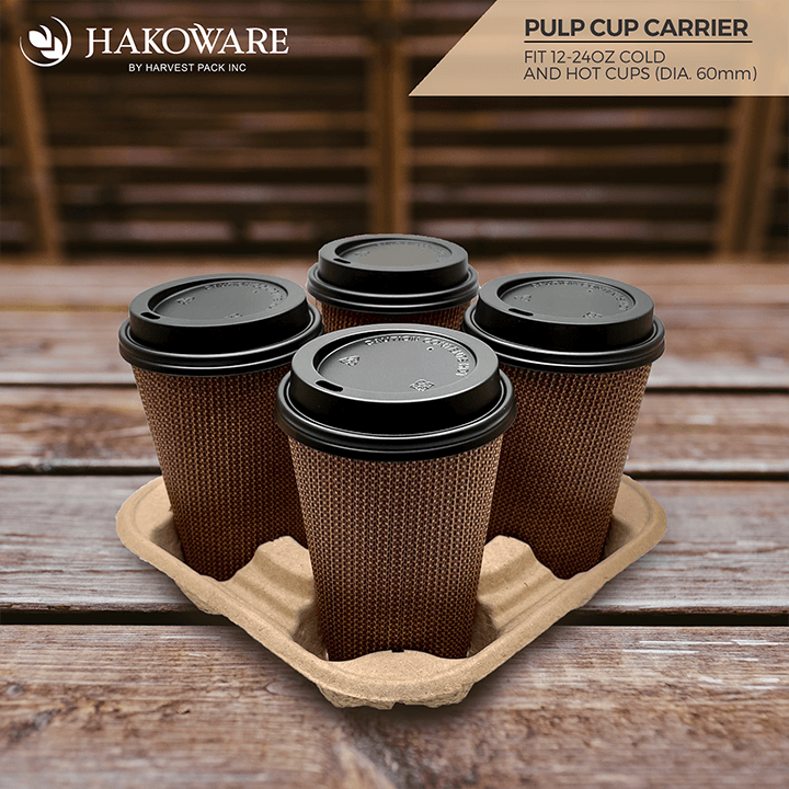 Kraft 4 Cup Drink Carrier with Handle — HAKOWARE by Harvest Pack Inc