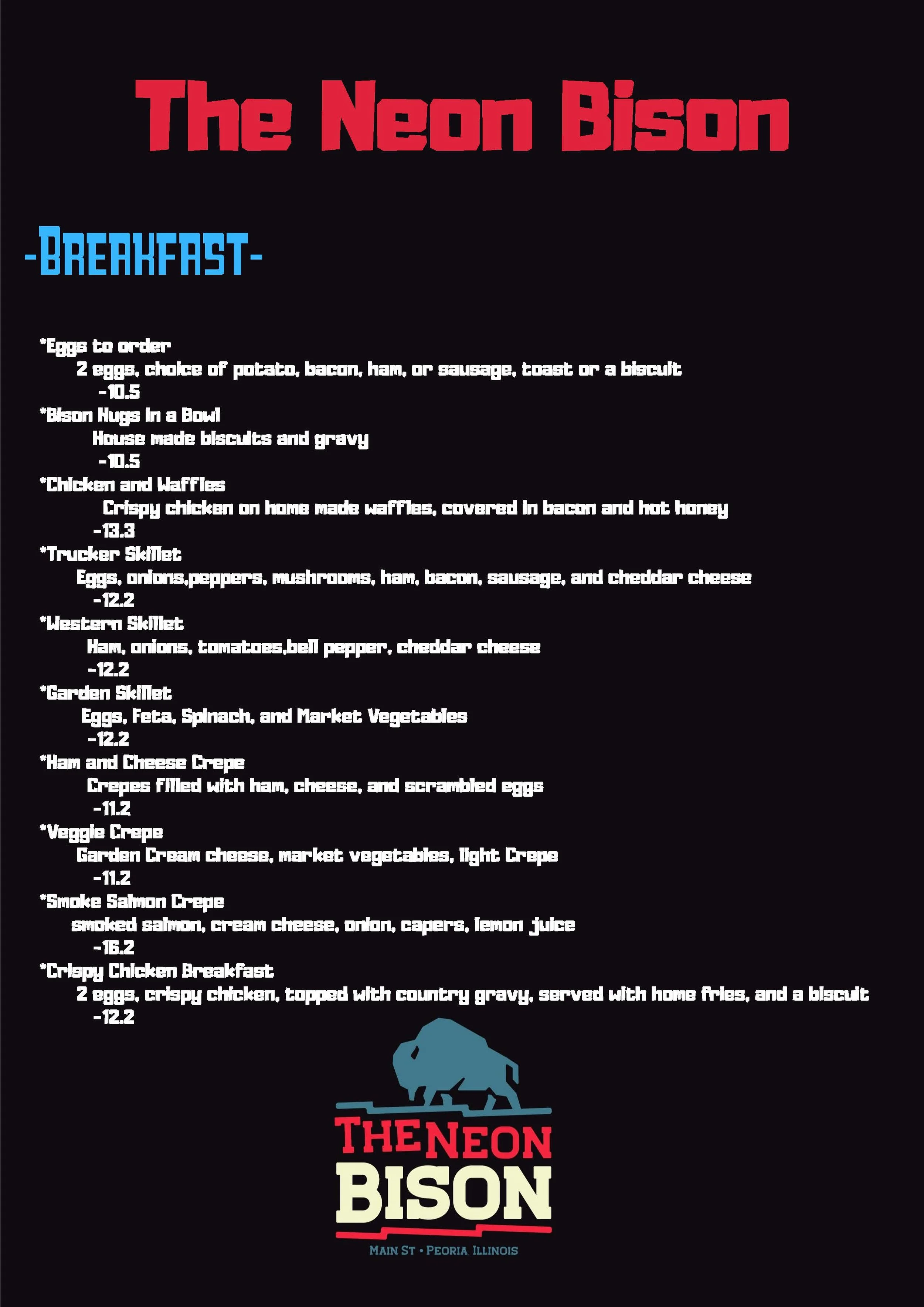 Menu 1 — The Neon Bison