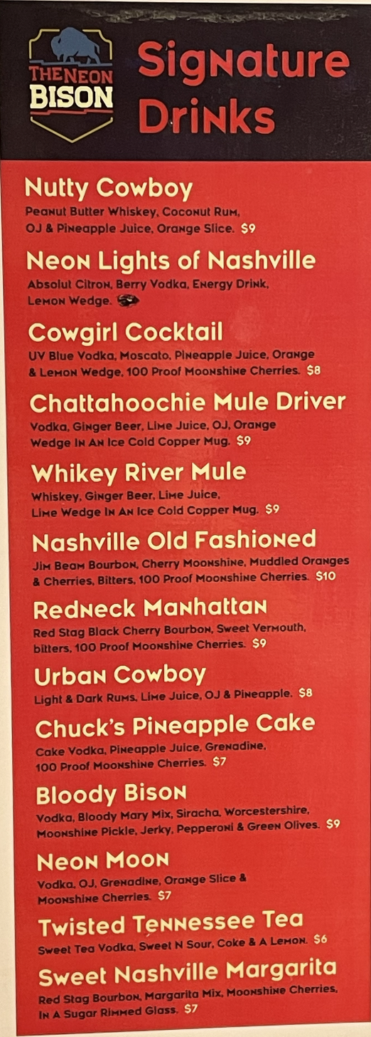 Menu 1 — The Neon Bison