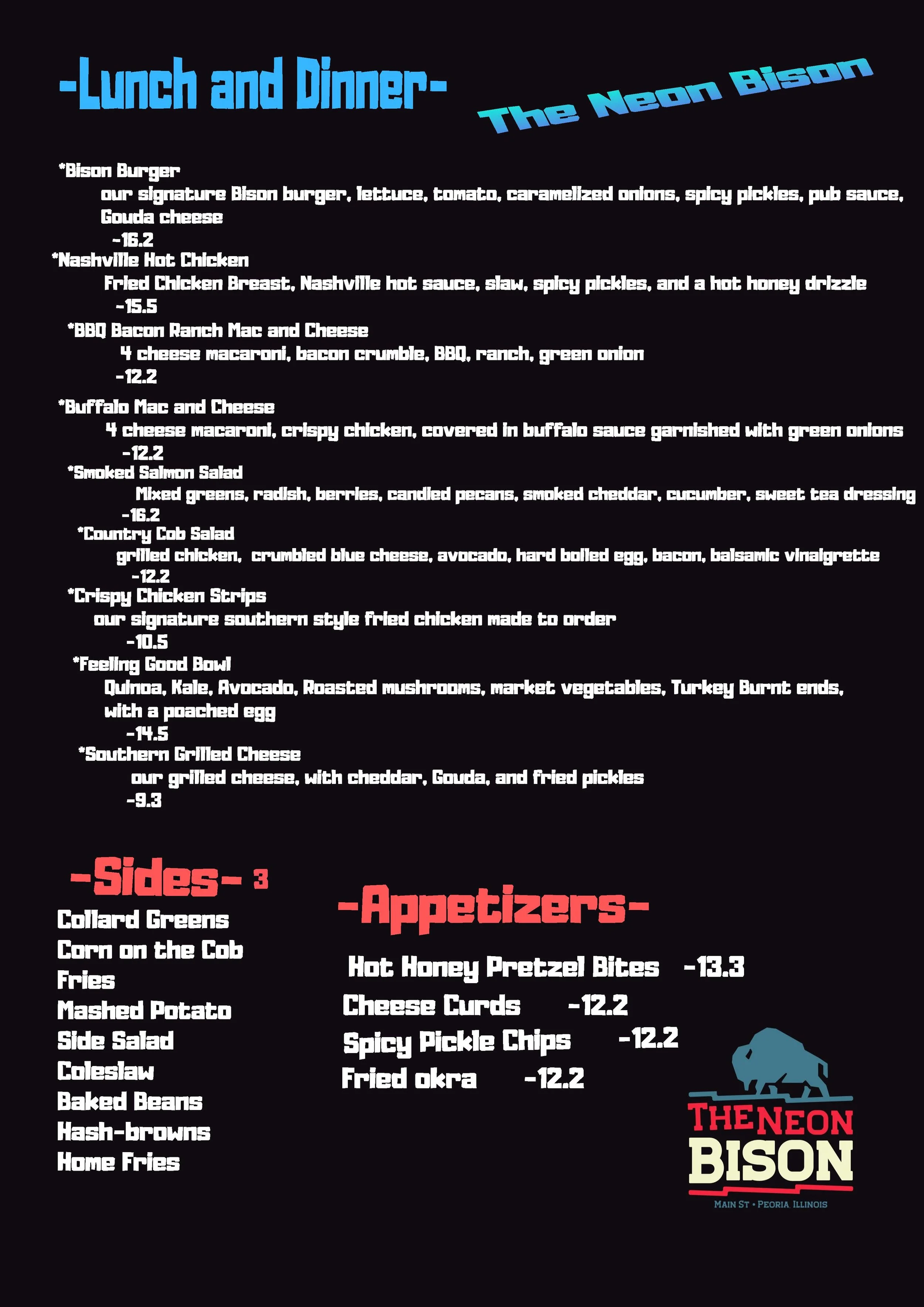 Menu 1 — The Neon Bison