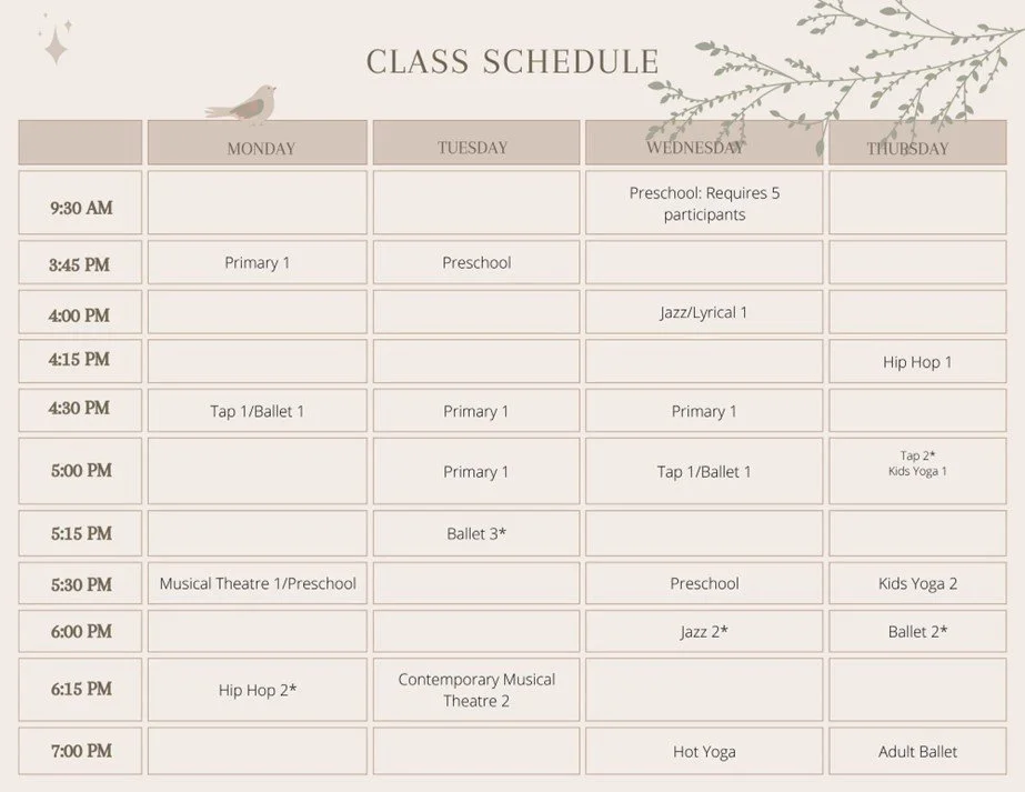 Class Schedule & Descriptions — Untitled