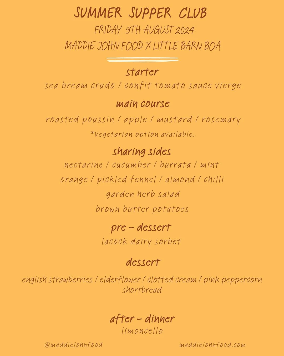 SUPPER CLUBS — Maddie John Food