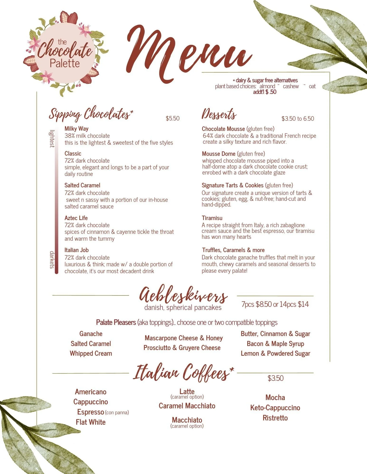 menu — The Chocolate Palette