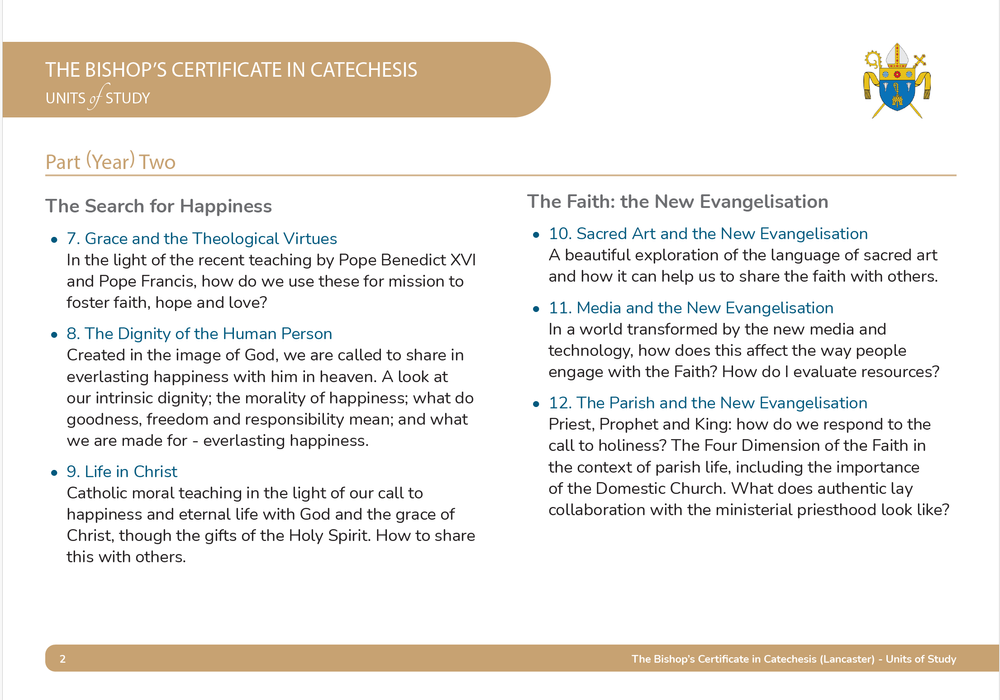 Bishop's Certificate (Lancaster) — Agency for Evangelisation and Catechesis