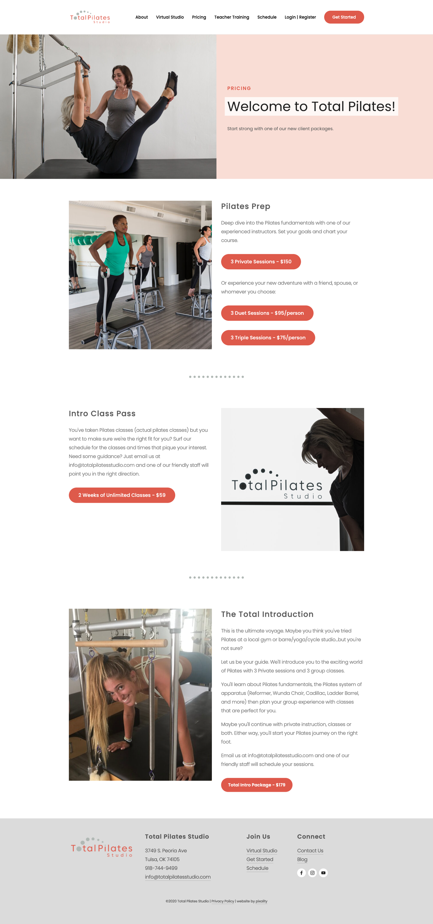 Pilates website design for Total Pilates Studio | Pixality Design