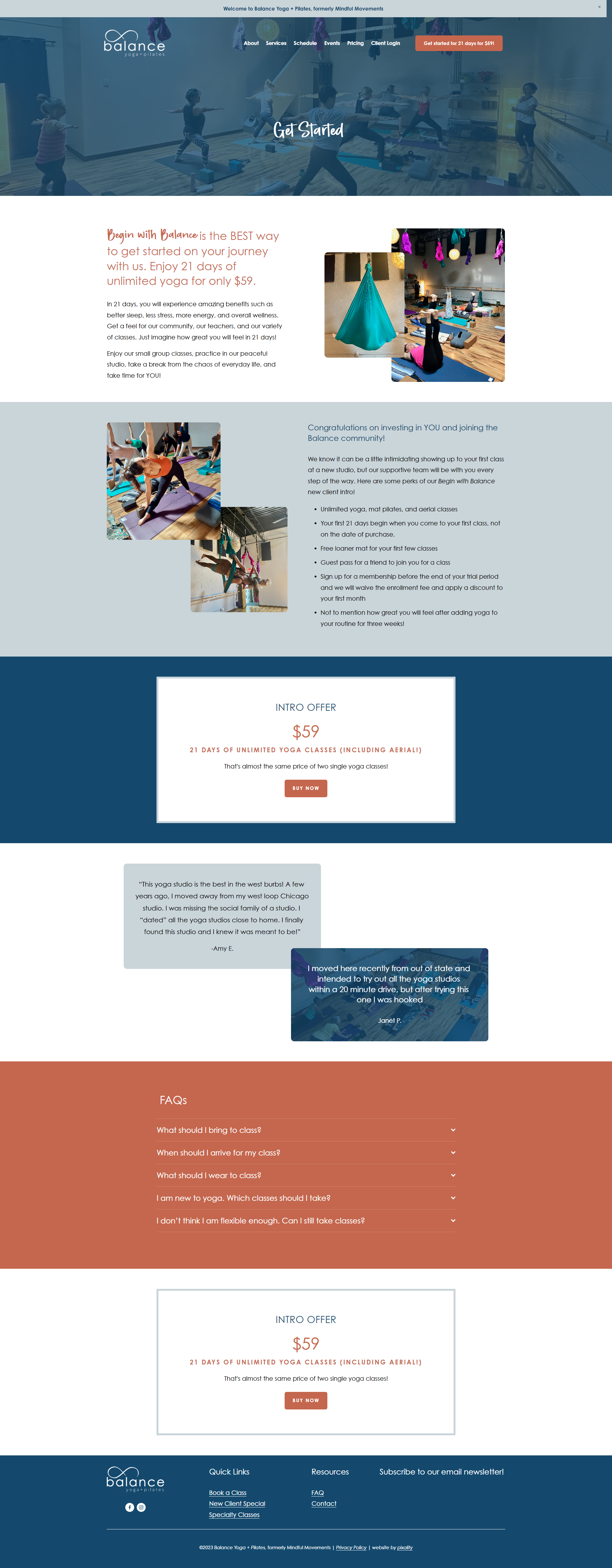 Mindbody-integrated website design for Balance Yoga + Pilates ...