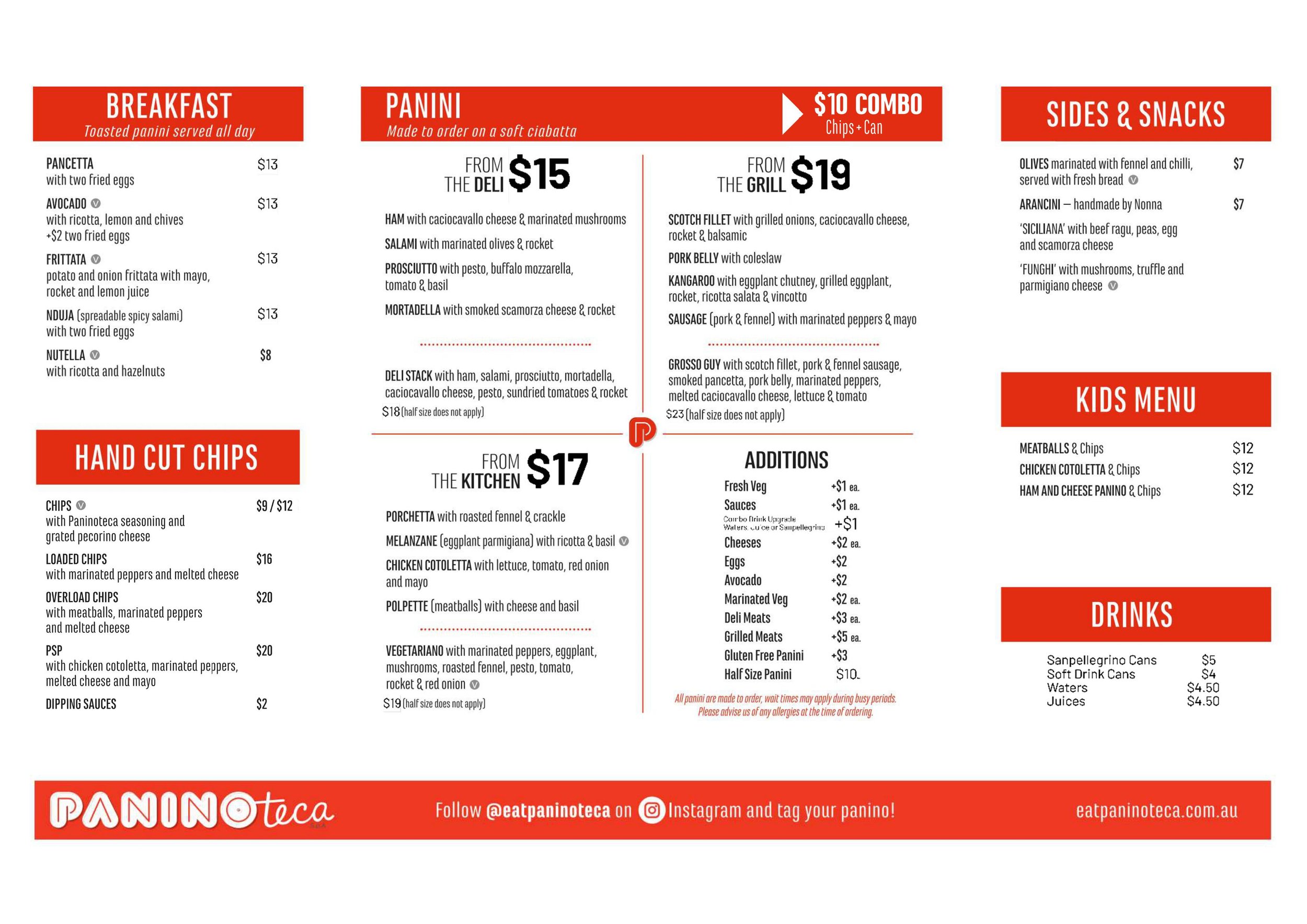 Panini Menus Online