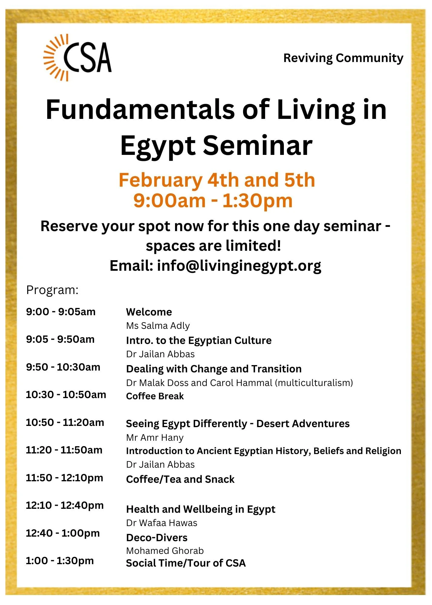 Living in Egypt — CSA Reviving Community