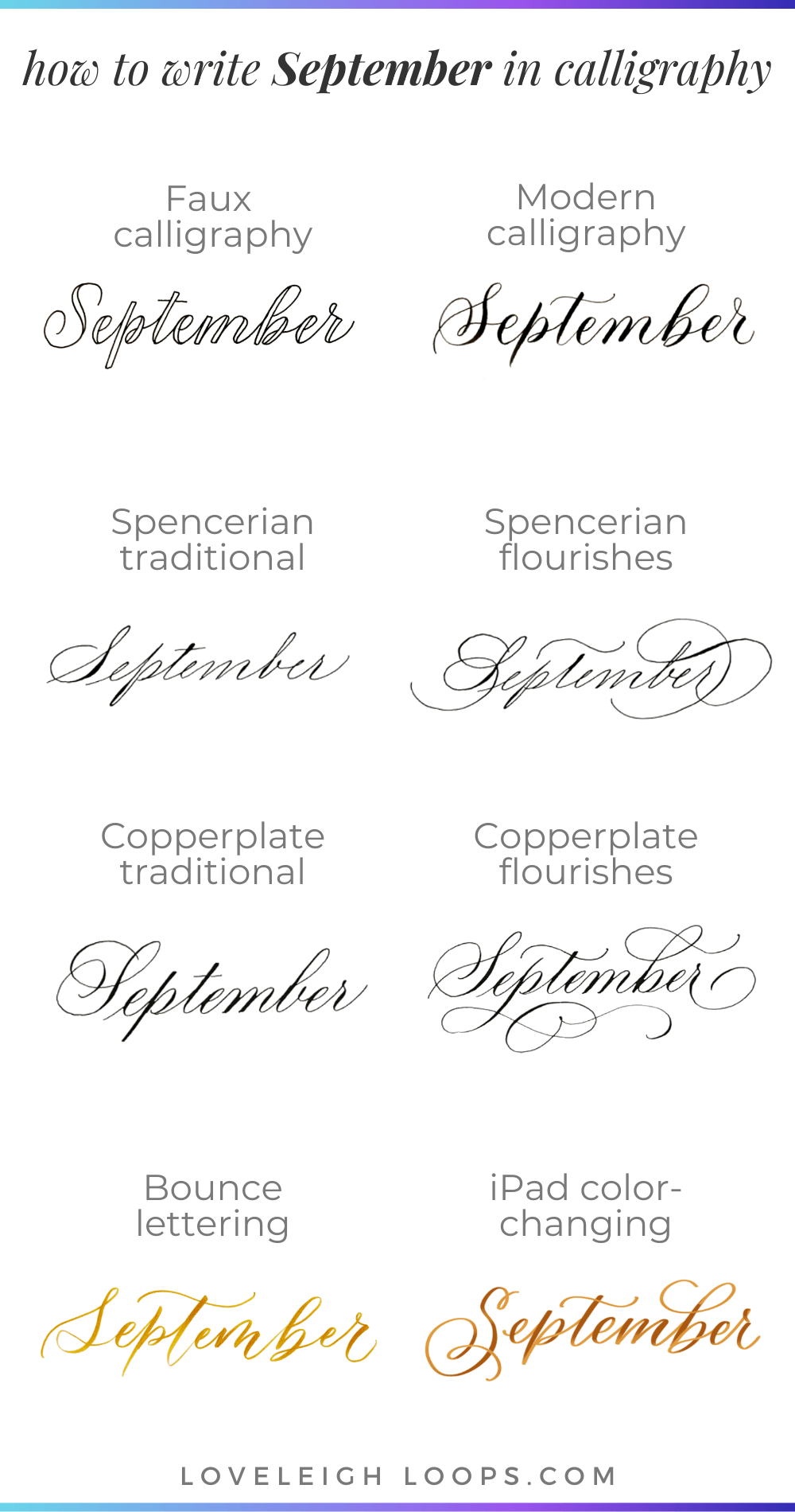 How To Write September In Calligraphy (8 Styles) — Loveleigh Loops