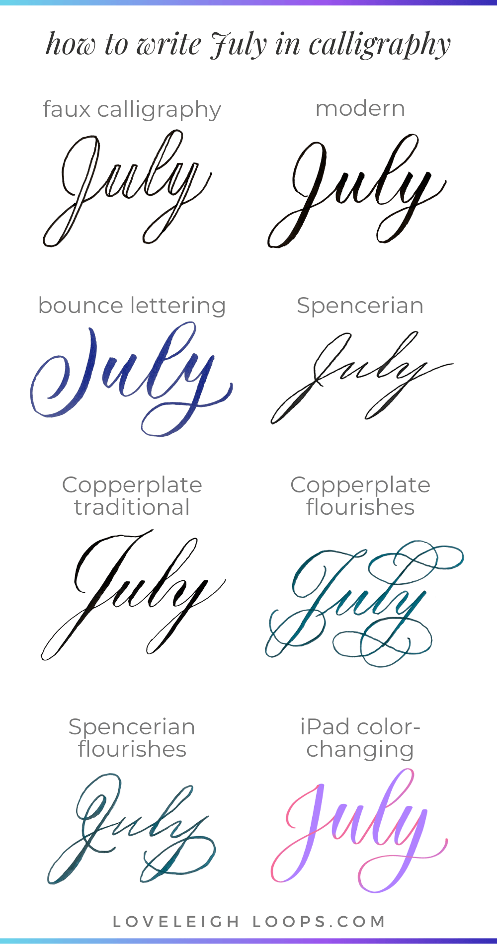 How To Write July In Calligraphy (+ Free Worksheets) — Loveleigh Loops