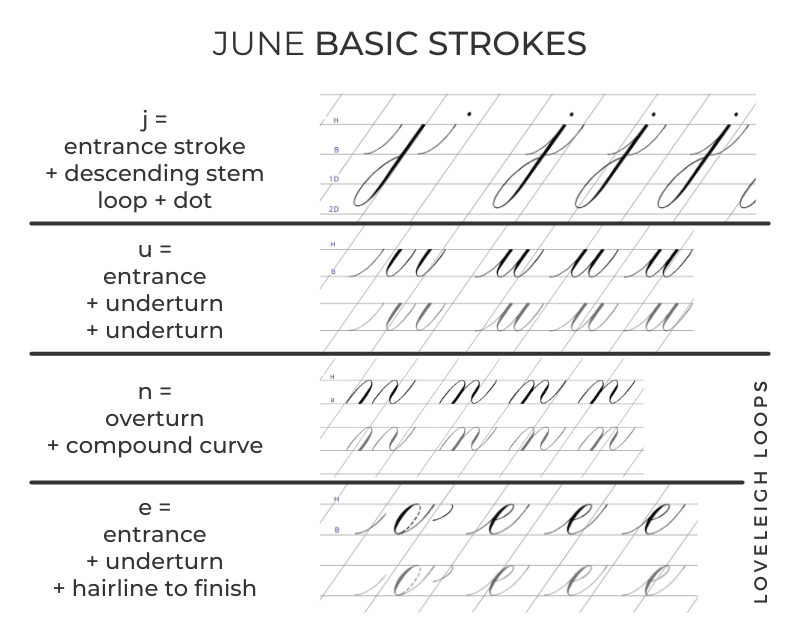 How To Write June In Calligraphy (Free Worksheets!) — Loveleigh Loops