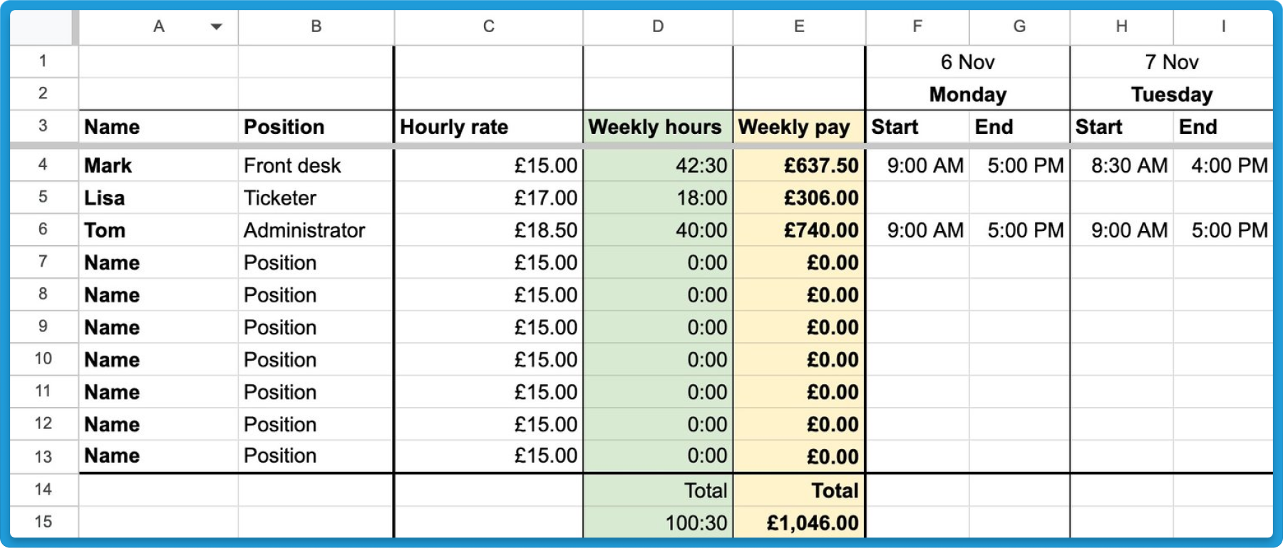 Free Rota Template UK: Excel, Google Sheets, PDF
