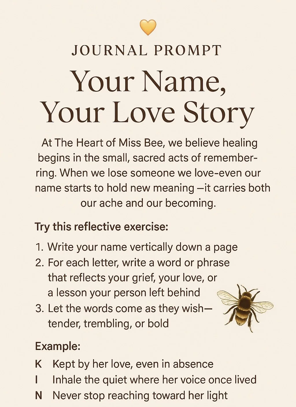 💛 Journal Prompt: “Your Name, Your Love Story" — HONORING MS. BEE