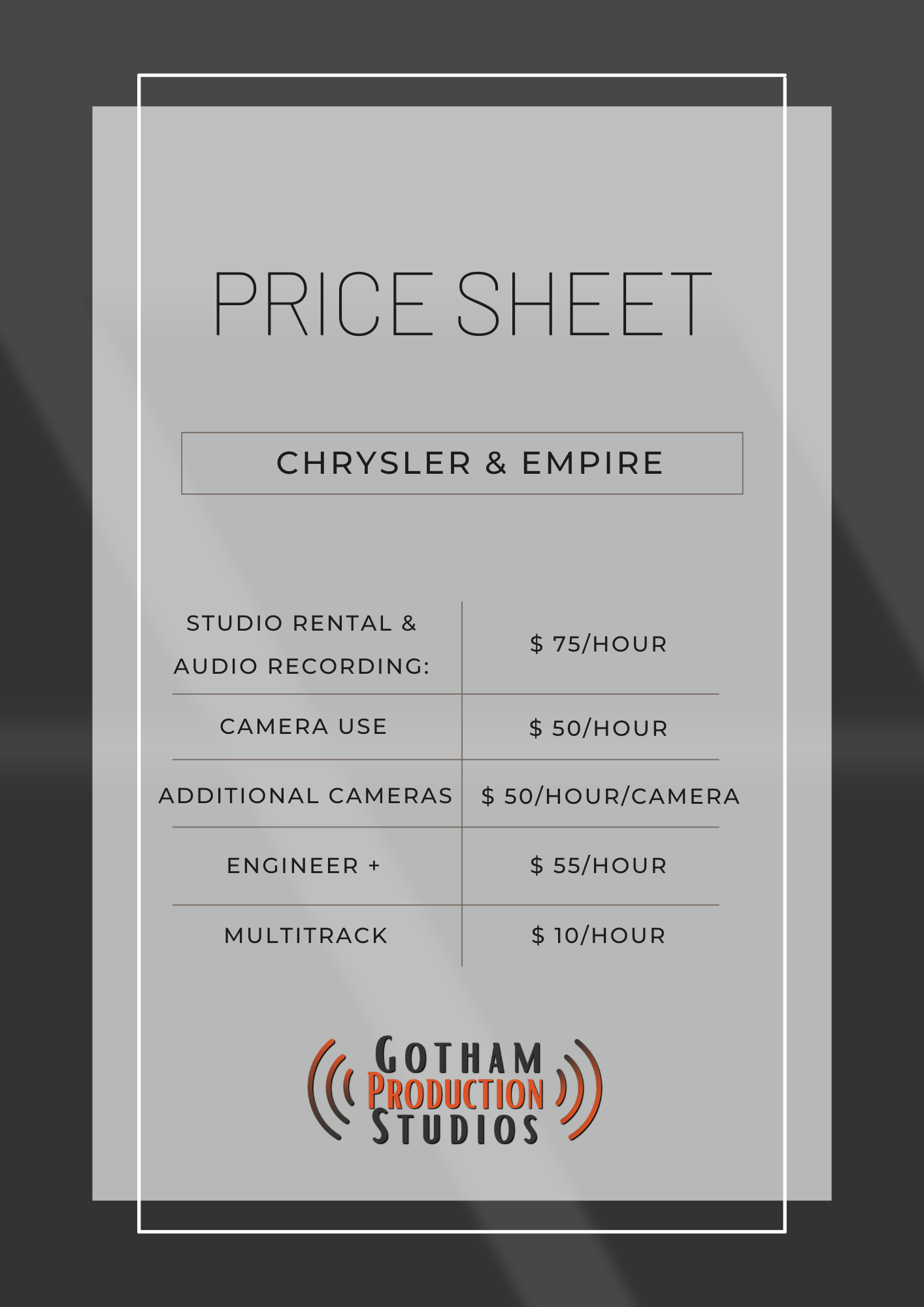 Pricing — Gotham Production Studios