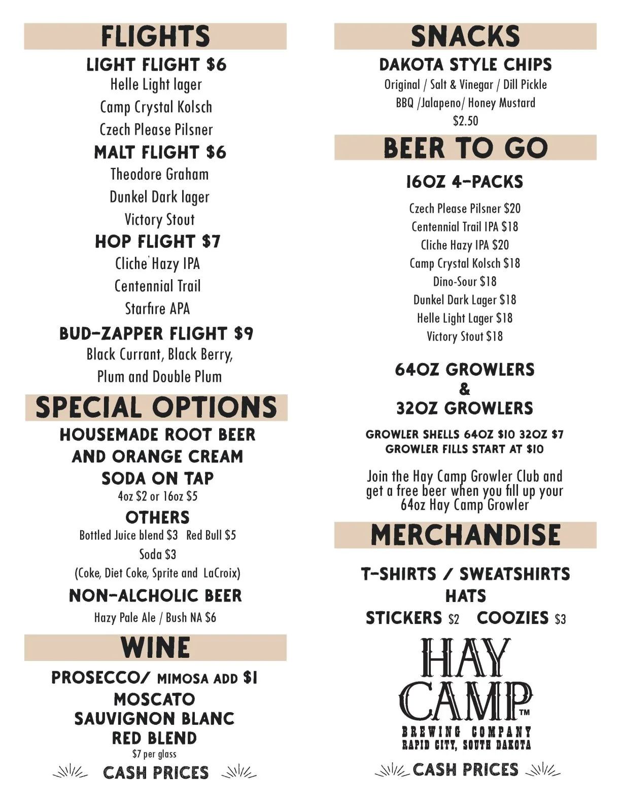 Taproom Menu — Hay Camp Brewing Co.