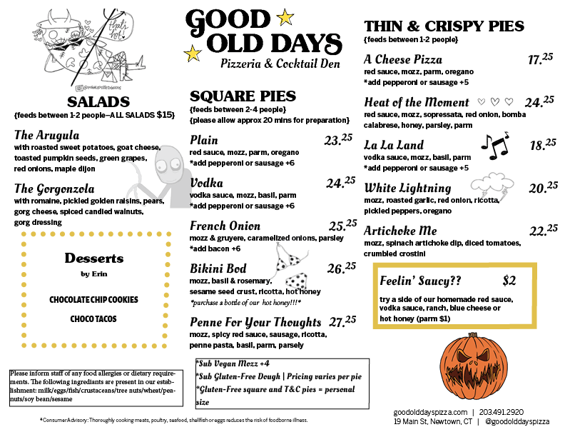 MENUS — Good Old Days Pizzeria & Cocktail Den