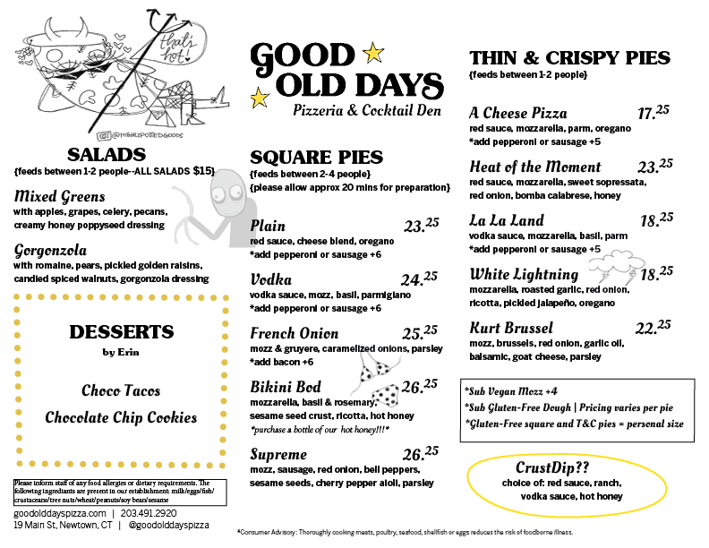 MENUS — Good Old Days Pizzeria & Cocktail Den