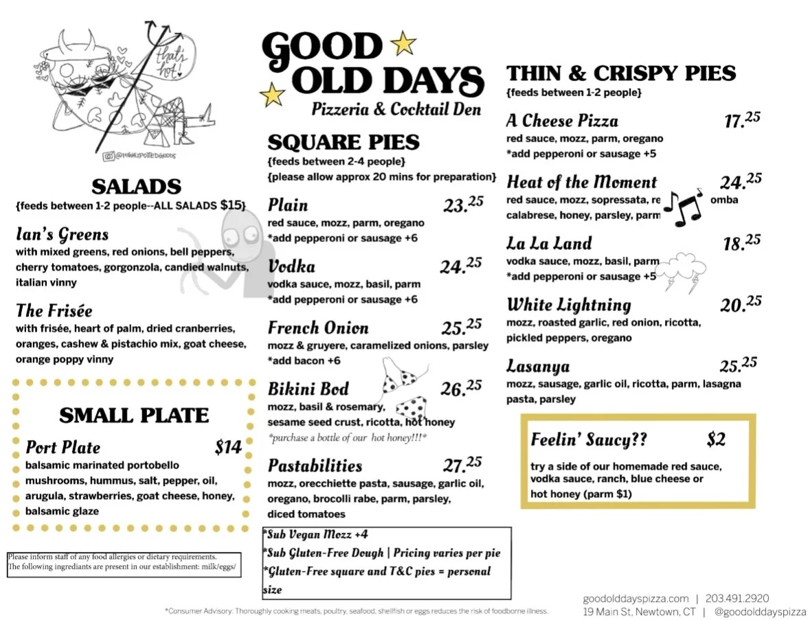 MENUS — Good Old Days Pizzeria & Cocktail Den