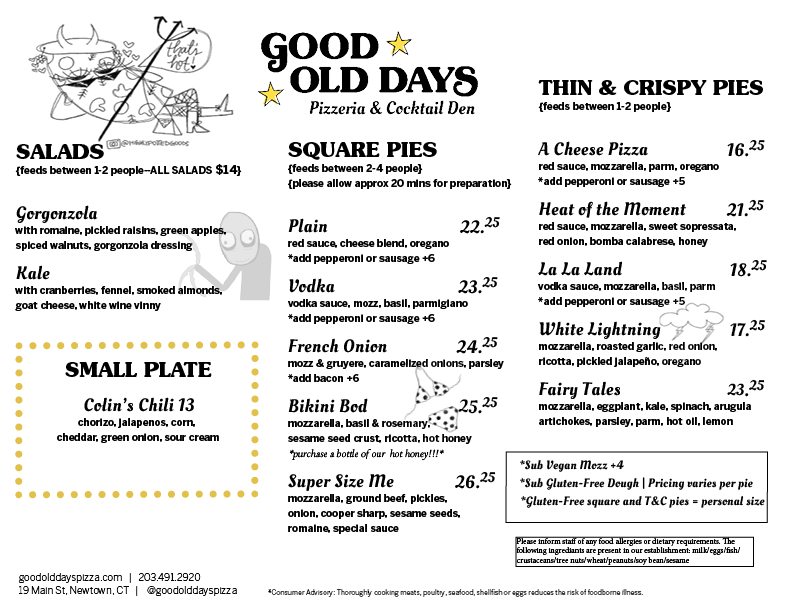 MENUS — Good Old Days Pizzeria & Cocktail Den