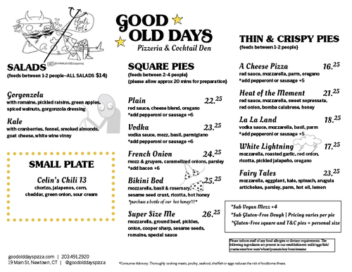 MENUS — Good Old Days Pizzeria & Cocktail Den