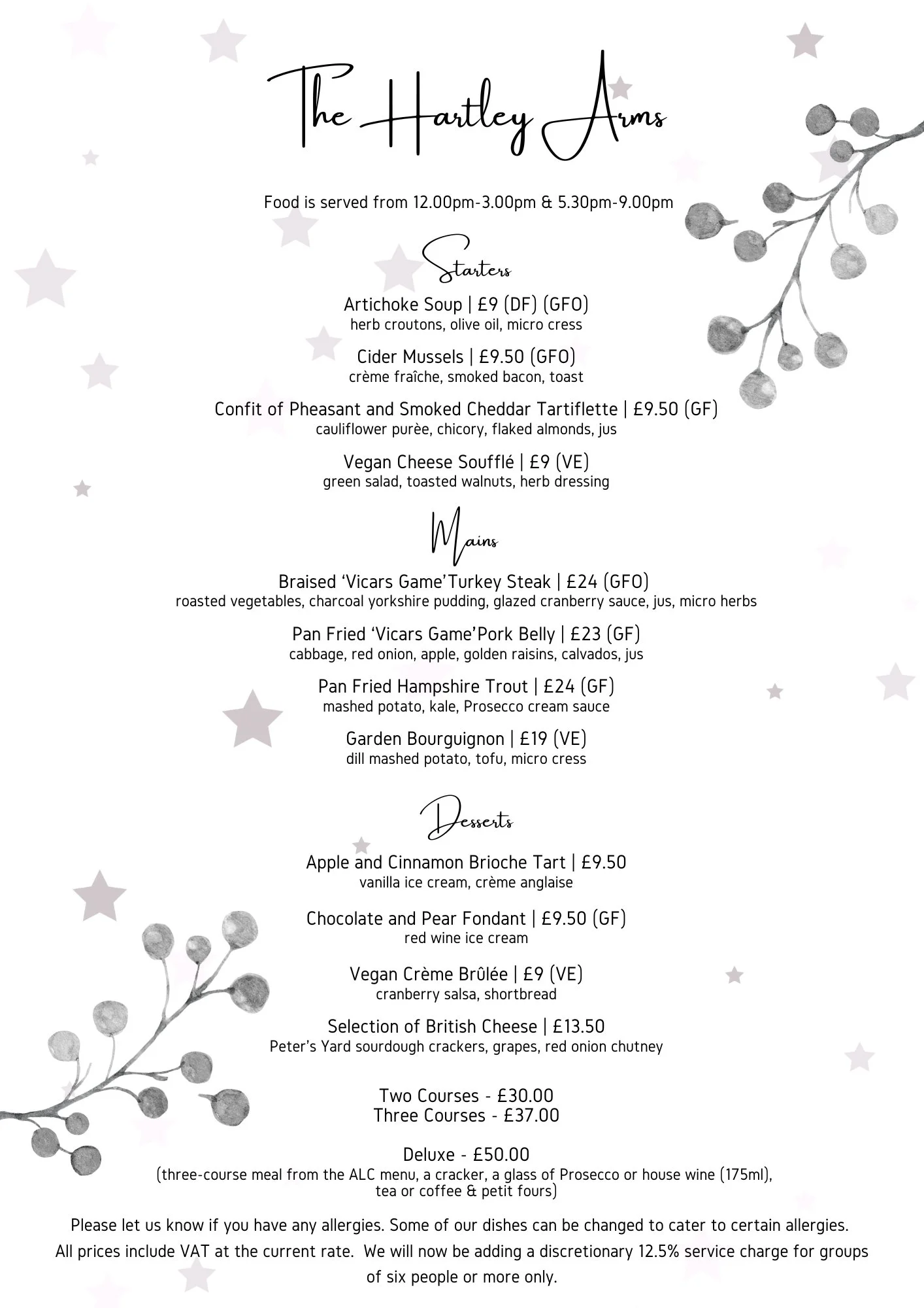 Menus — The Hartley Arms